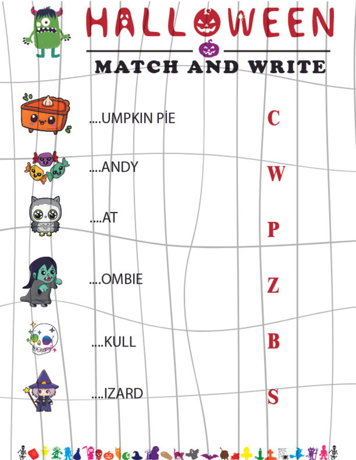 Educational Halloween Themed Printable Word Race and Match and Write ...