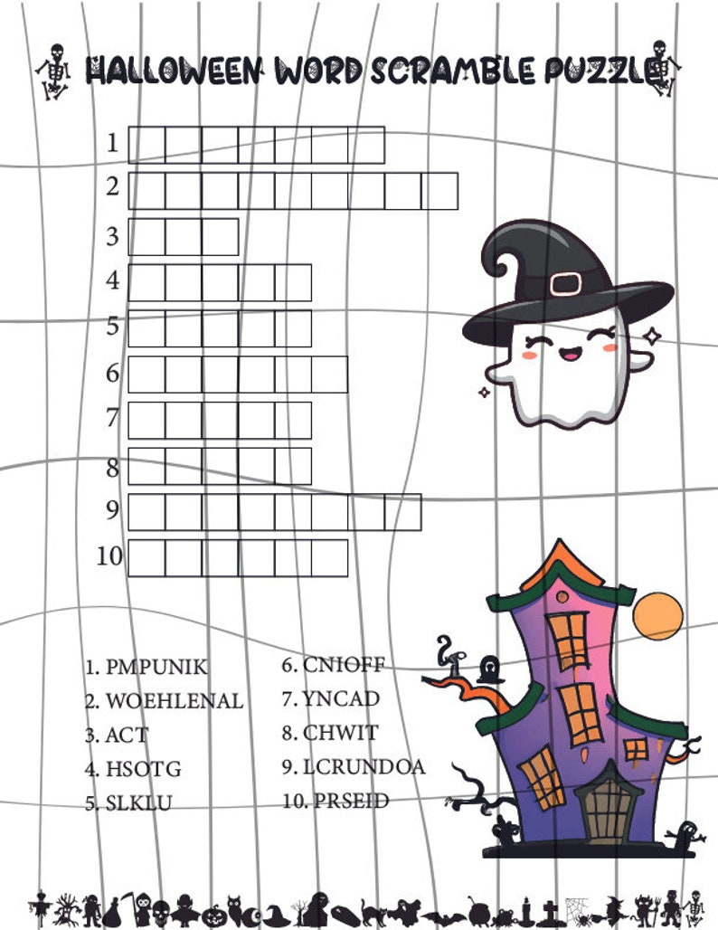 Halloween Crossword Puzzle Set, Educational Activity for Kids and ...