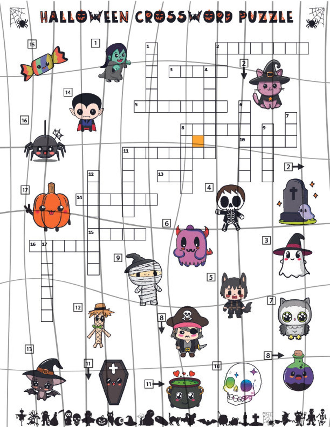 Halloween Crossword Puzzle Set, Educational Activity for Kids and ...