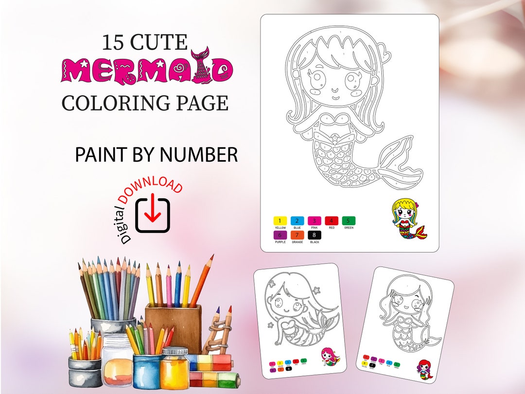 Mermaid Themed Coloring by Numbers Book, Printable Educational & Fun ...