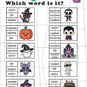 Educational Halloween Themed Printable Word Race and Match and Write ...