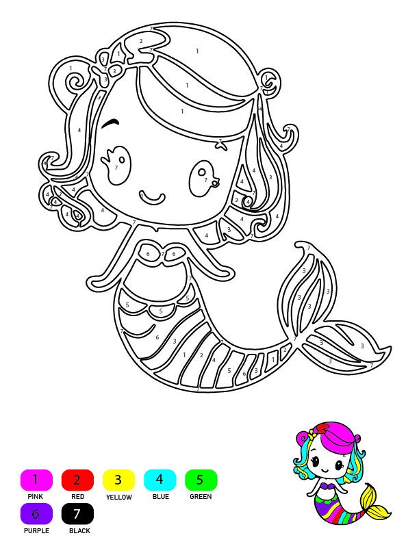 Mermaid Themed Coloring by Numbers Book, Printable Educational & Fun ...