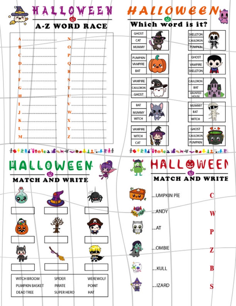 Educational Halloween Themed Printable Word Race and Match and Write ...
