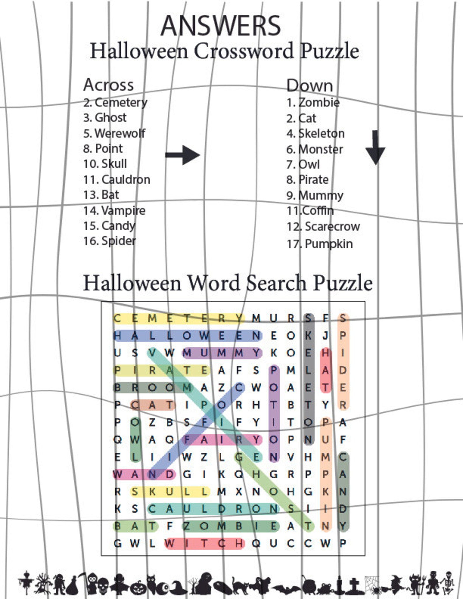 Halloween Crossword Puzzle Set, Educational Activity for Kids and ...