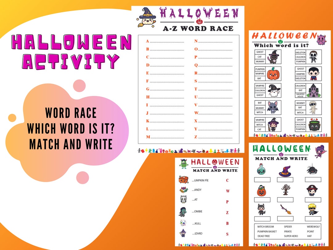 Educational Halloween Themed Printable Word Race and Match and Write ...
