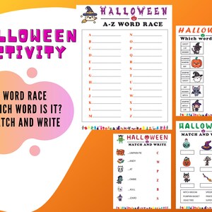 Educational Halloween Themed Printable Word Race and Match and Write ...