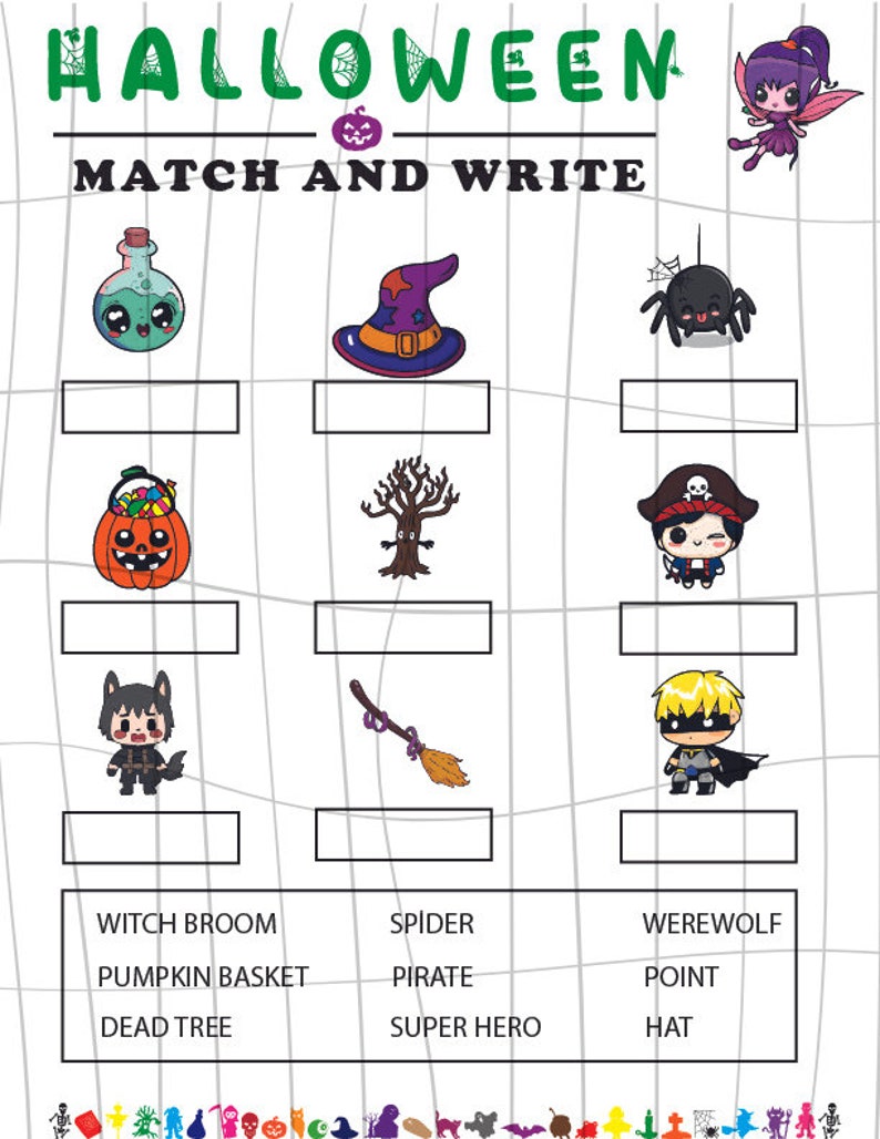 Educational Halloween Themed Printable Word Race and Match and Write ...