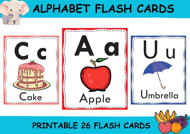 Printable Educational Alphabet Flash Cards, Colorful ABC Flash Cards ...