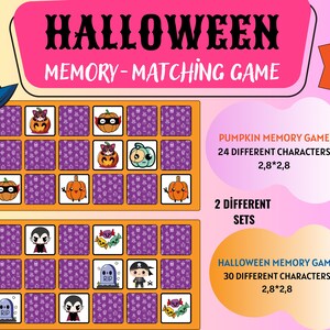 Halloween Themed Printable Memory Matching Games, Pumpkin and Halloween ...
