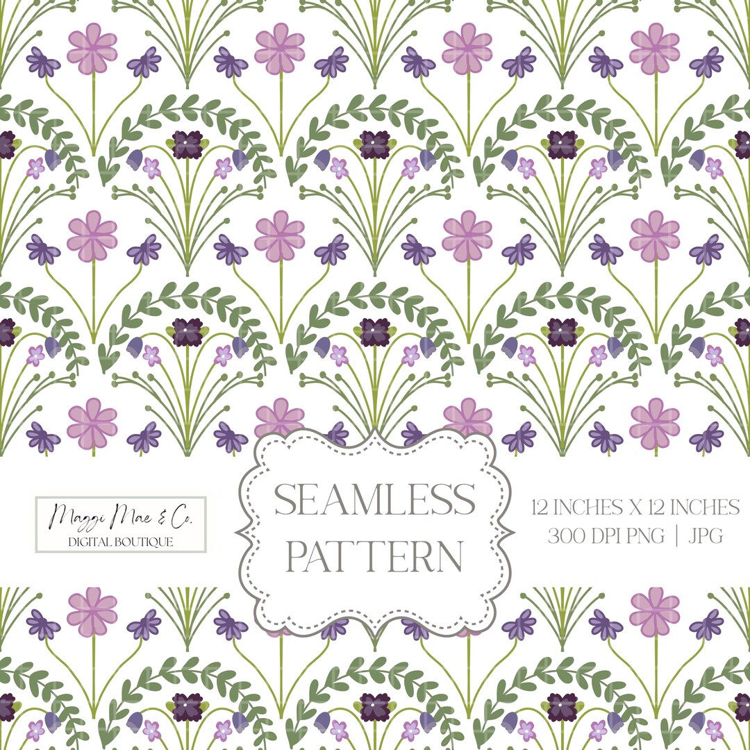 Purple Floral Digital Paper Seamless Pattern: Botanical Digital Paper ...