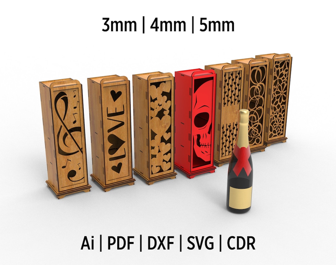 Elegant Wine Bottle Gift Box Bundle SVG Files for Laser Cut, Wine ...