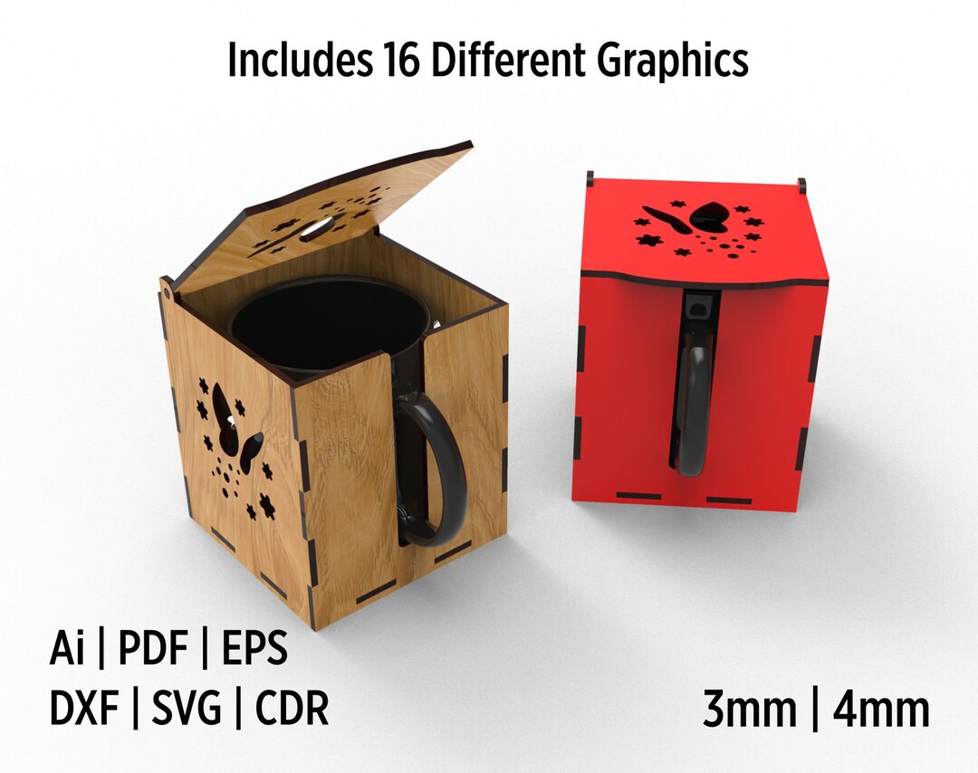 Mug Box Laser Cut Files, Acrylic or Wooden Mug Box Laser Cut Files ...