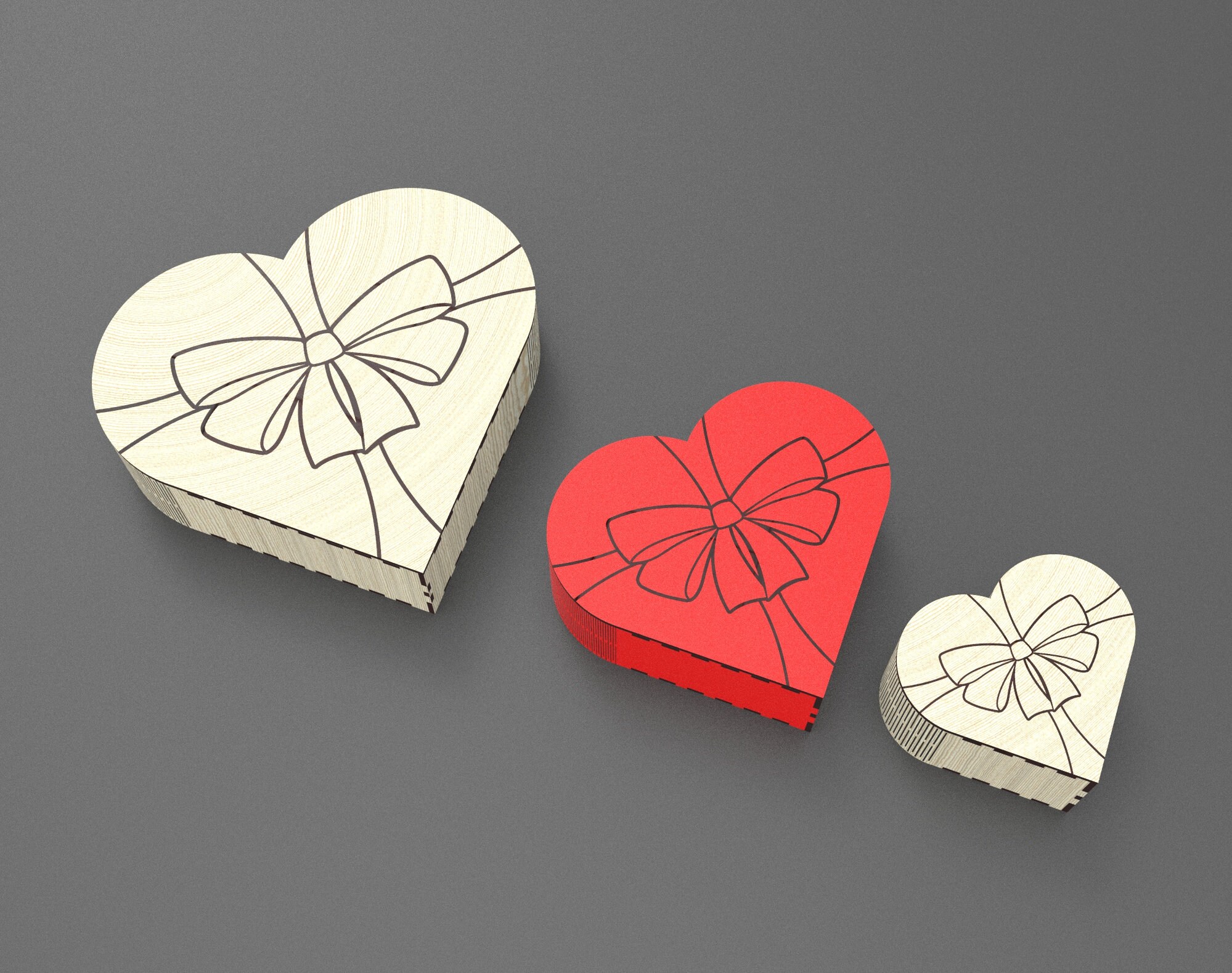 In 3 Different Sizes Heart Shaped Laser Cut Gift Box Drawing Svg and ...