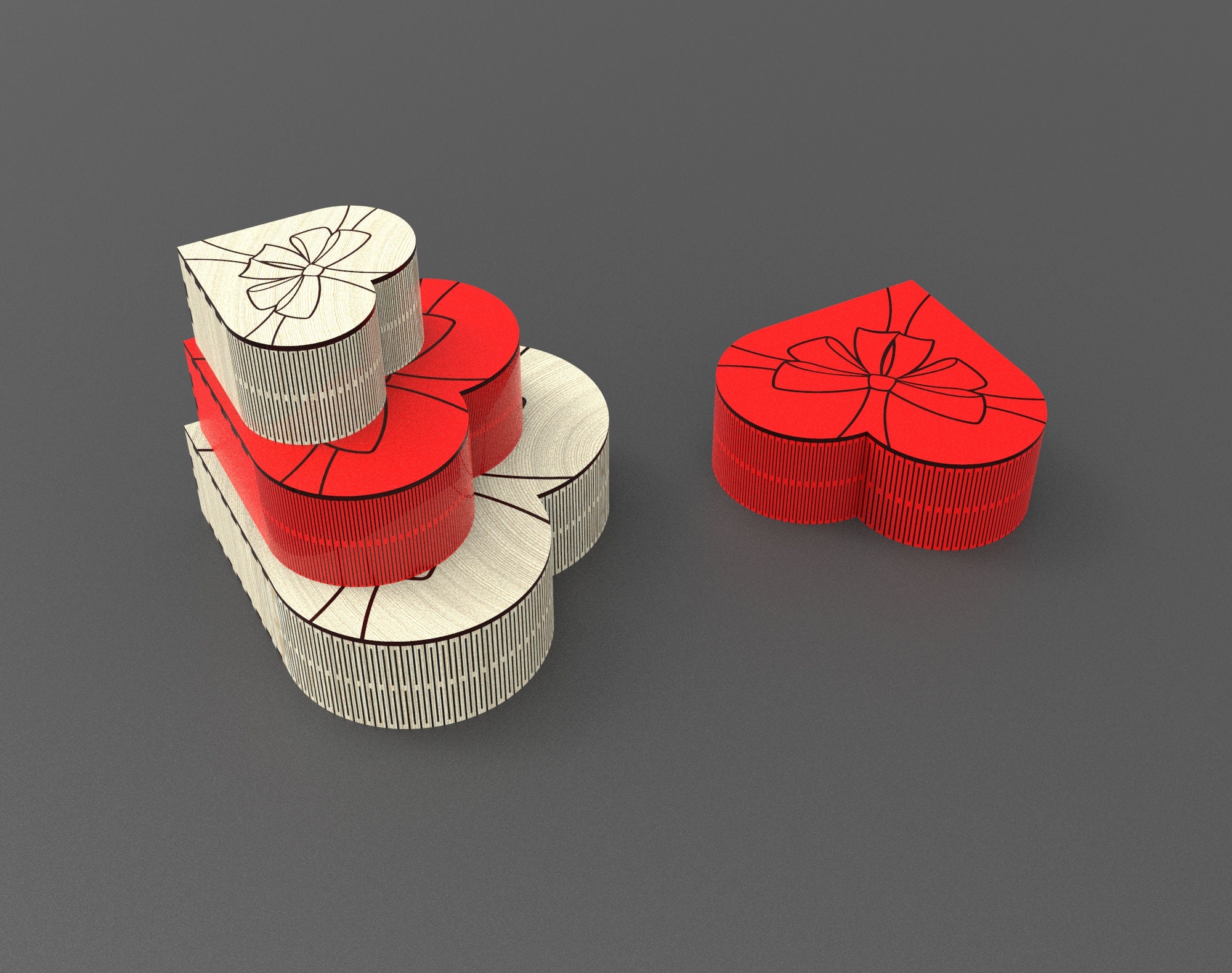 In 3 Different Sizes Heart Shaped Laser Cut Gift Box Drawing Svg and ...