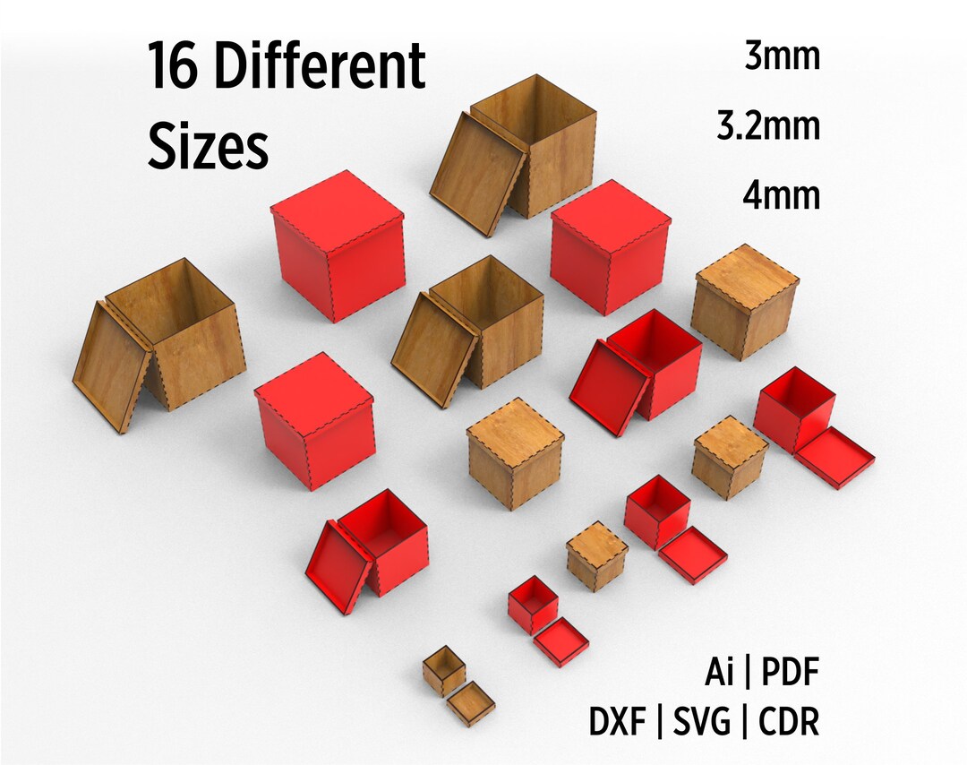 16 Different Sizes Box and Cover Bundle File for Wood or Acrylic Laser ...