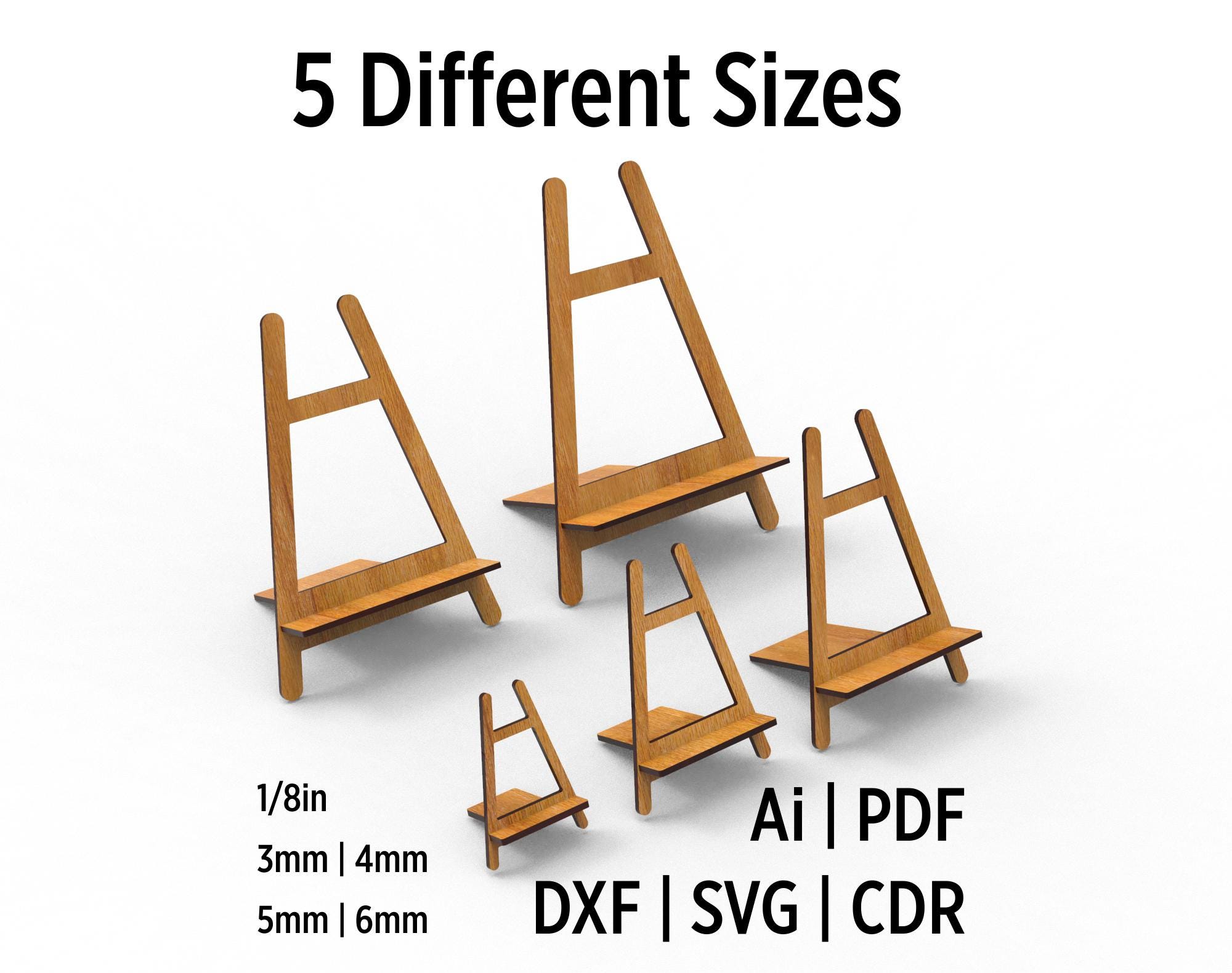 Easel Display Stands 5 Different Sizes, Laser Cut Svg and Vector Files ...