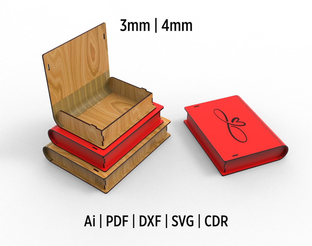 3 Different Size Book Shape Wooden or Acrylic Gift Box Laser Cut Svg ...
