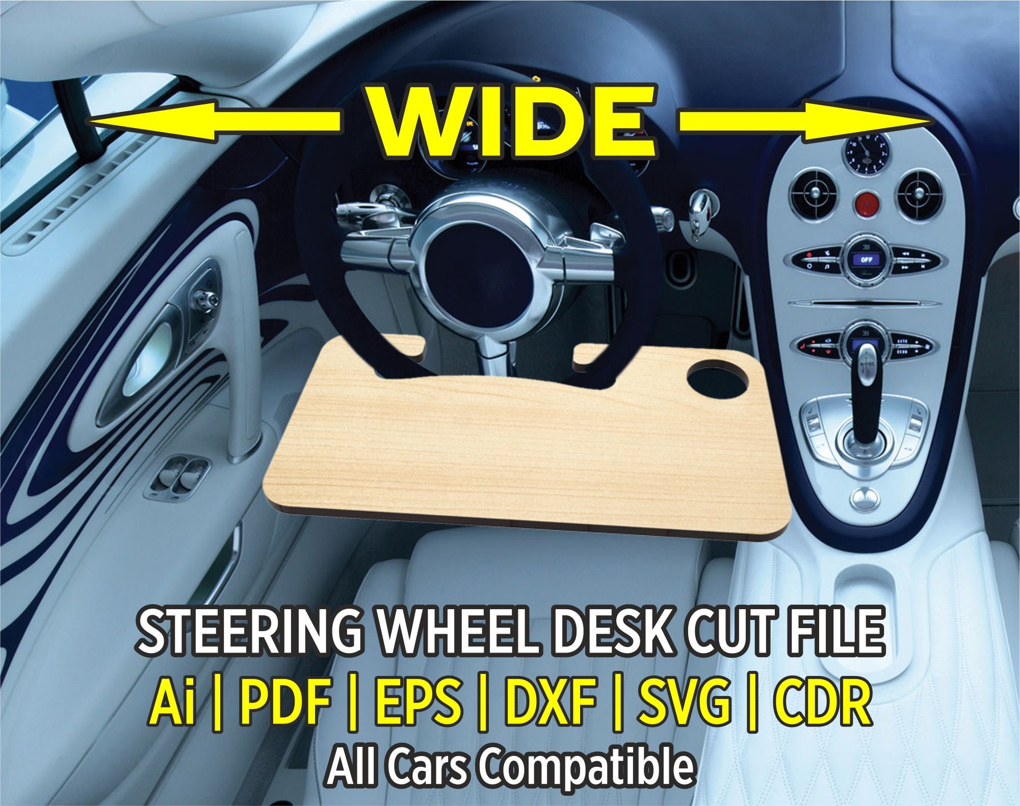 Wide Auto Steering Wheel Desk Drawing File for CNC and Laser Cutting ...