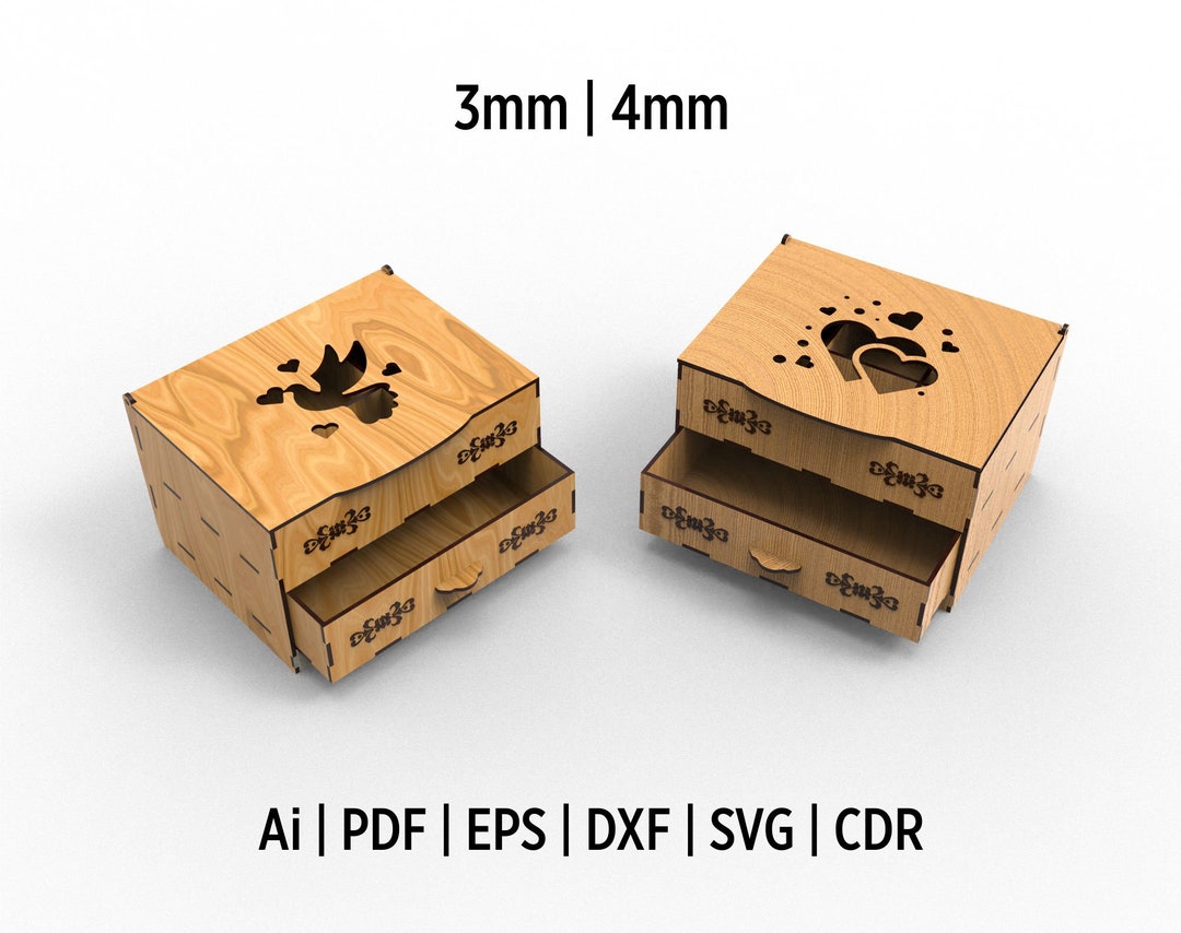 2 Different Designs Included Chest of Drawers Jewelry Box Laser Cutting ...