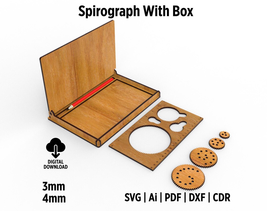 Laser Cut Spirograph With Box Laser Cut File, Hypotrochoid Drawing Tool ...