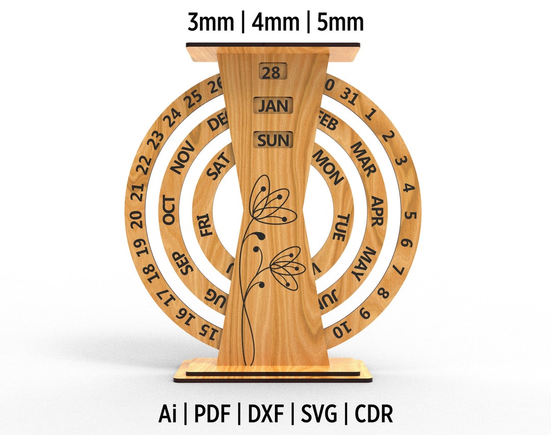 Laser Cut Perpetual Calendar, Calendar Digital File, Ornament Designed ...