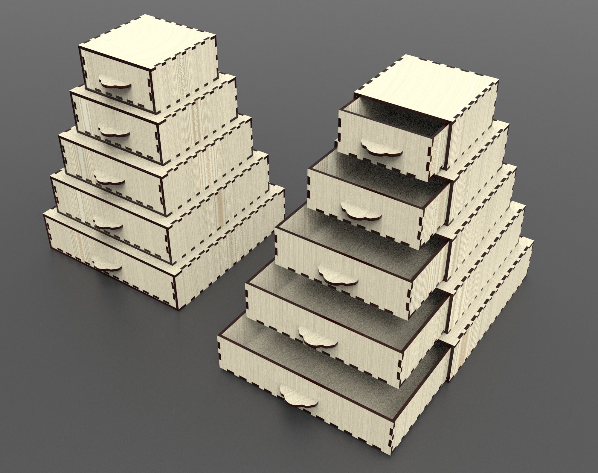 5 Different Size Drawers Set Vectorel Files for Laser Cut, Svg, Dxf, Ai ...