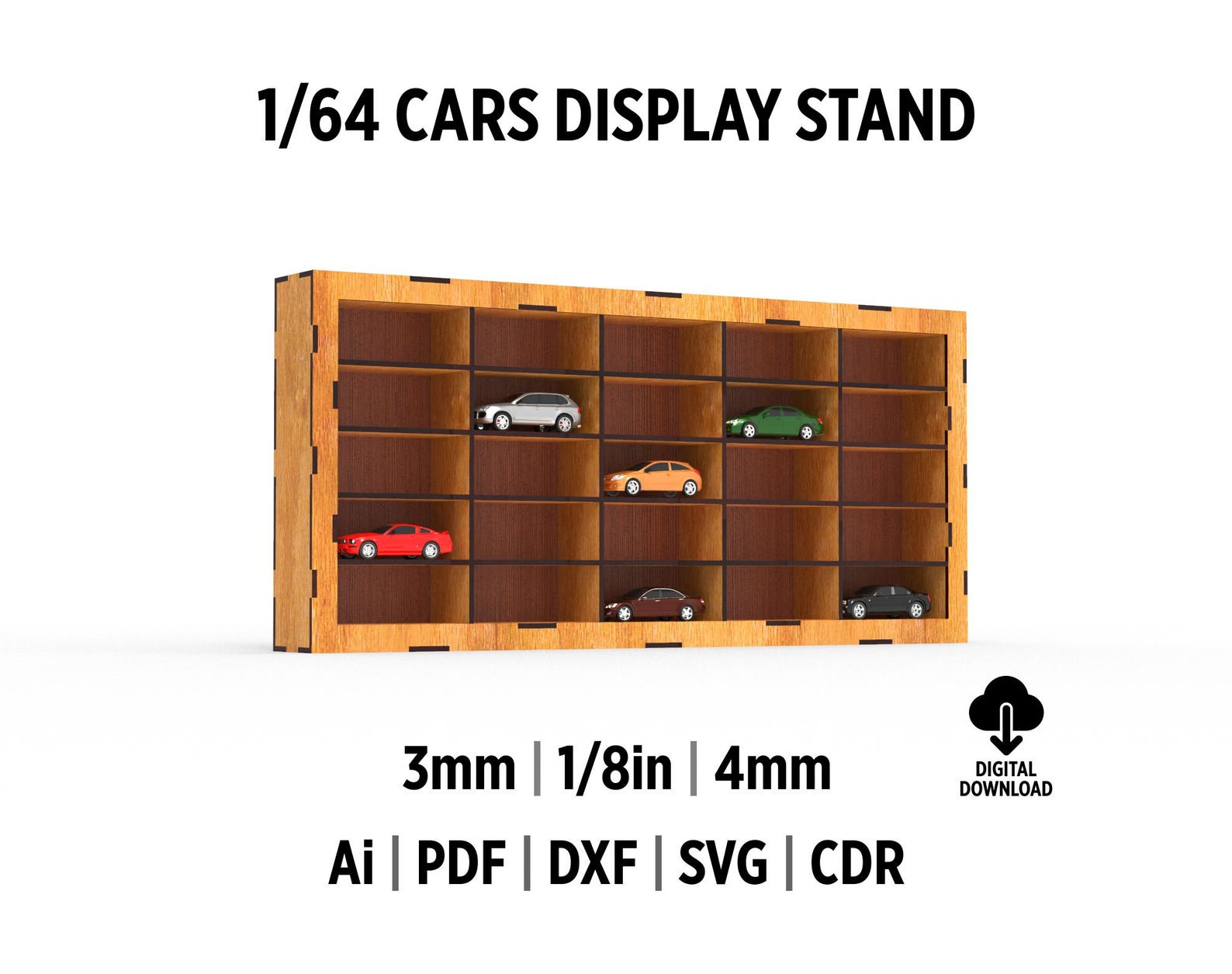 25 Pcs 1/64 Cars Display Stand Rack Svg, Dxf Vectorel Drawing Files for ...