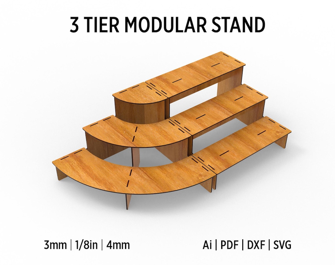Modular Display Stand 3 Tiers Straight and Rounded Stand Svg Laser Cut ...