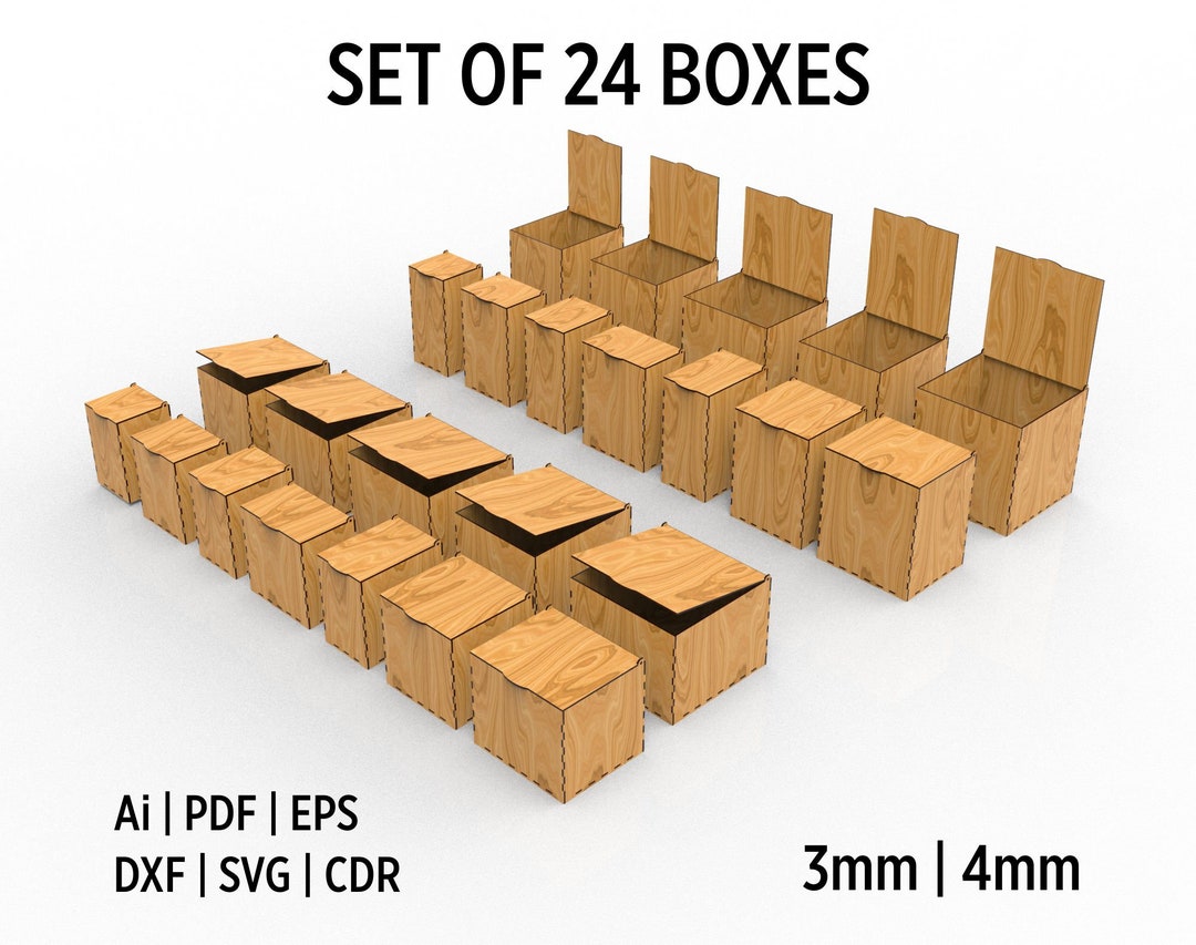 24 Different Sizes With Flip up Lid Box Bundle Laser Cut Svg Pdf Dxf ...