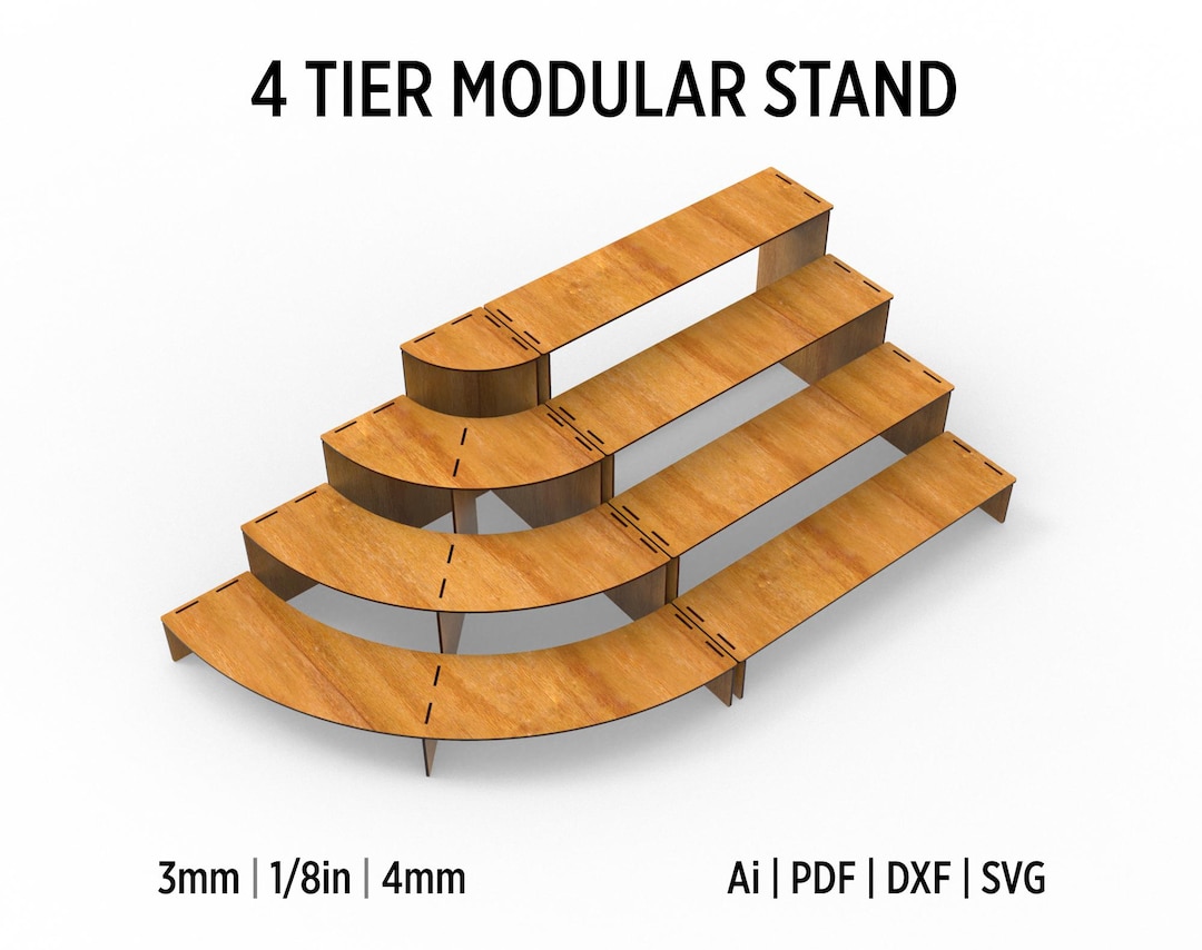 Modular Display Stand 4 Tiers Straight and Rounded Stand Svg Laser Cut ...