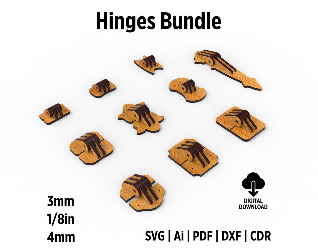 Hinge Design Bundle Svg Files for Laser Cut, Hinges for Boxes 180 ...