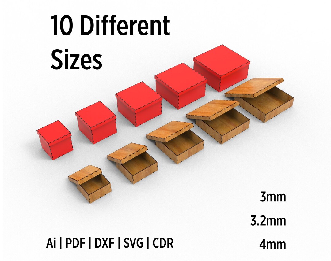 16 Different Sizes Box and Cover Bundle File for Wood or Acrylic Laser ...