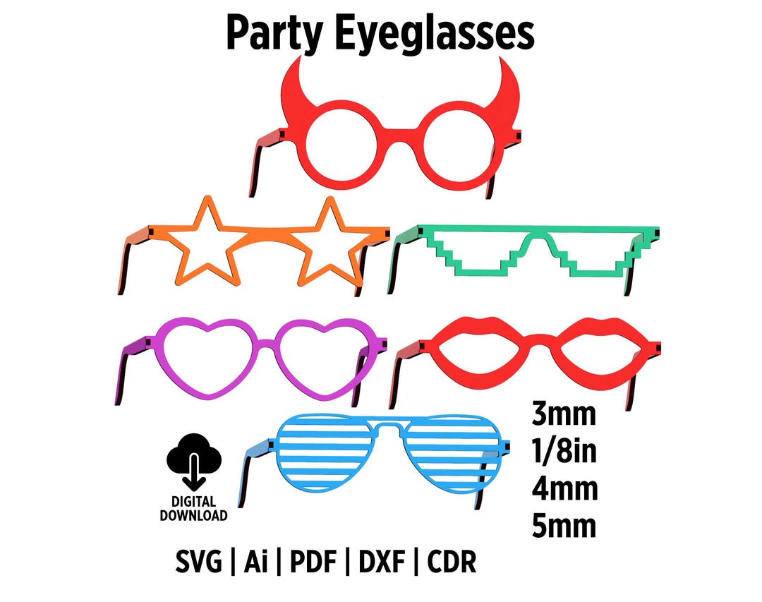 Party Eyeglasses Svg and Dxf Files for Laser Cut, Wooden Glasses ...