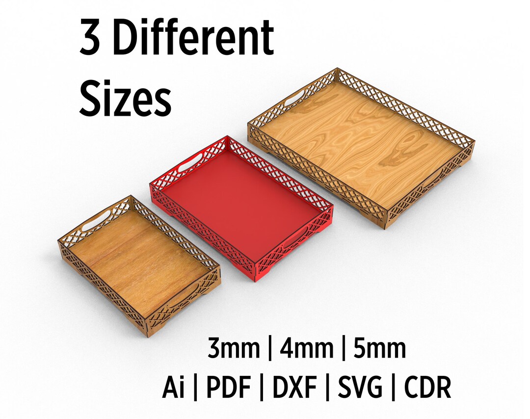 Fancy Serving Tray Svg and Dxf Files - 3 Different Sizes - Laser Cut ...