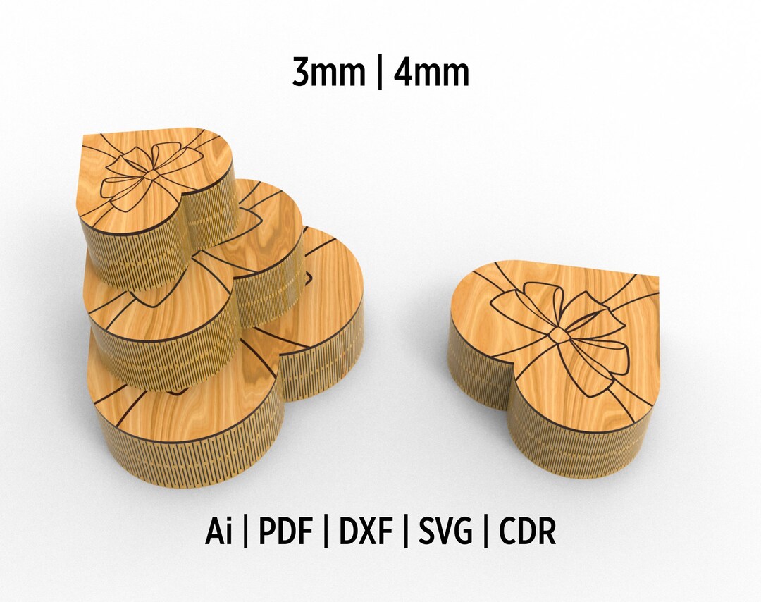 Heart Shaped Laser Cut Gift Box in 3 Different Sizes Drawing Svg and ...