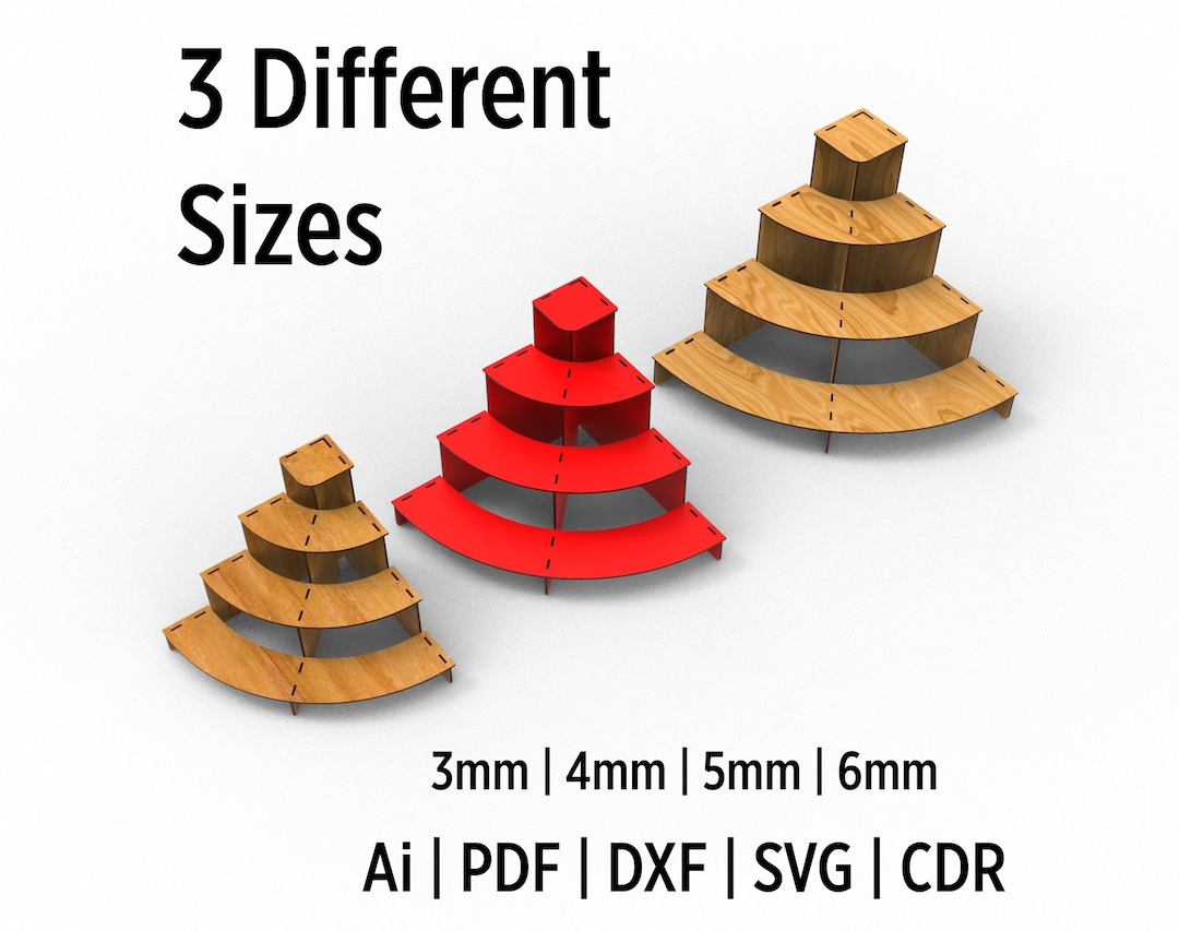 3 Different Sizes Modular Rounded Display Stand With 4 Shelves, Laser ...