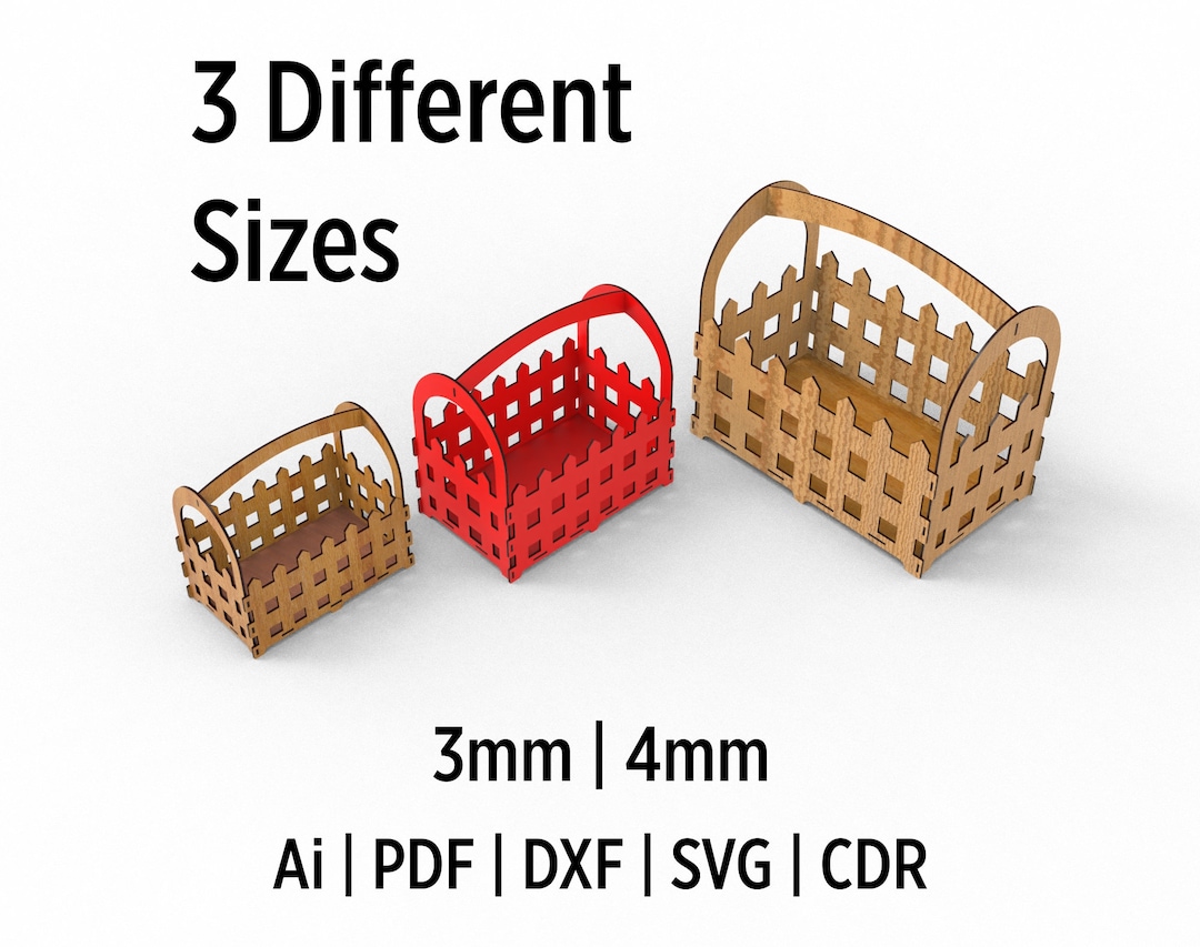 3 Different Sizes Basket SVG Files for Laser Cutting - Garden Fence ...
