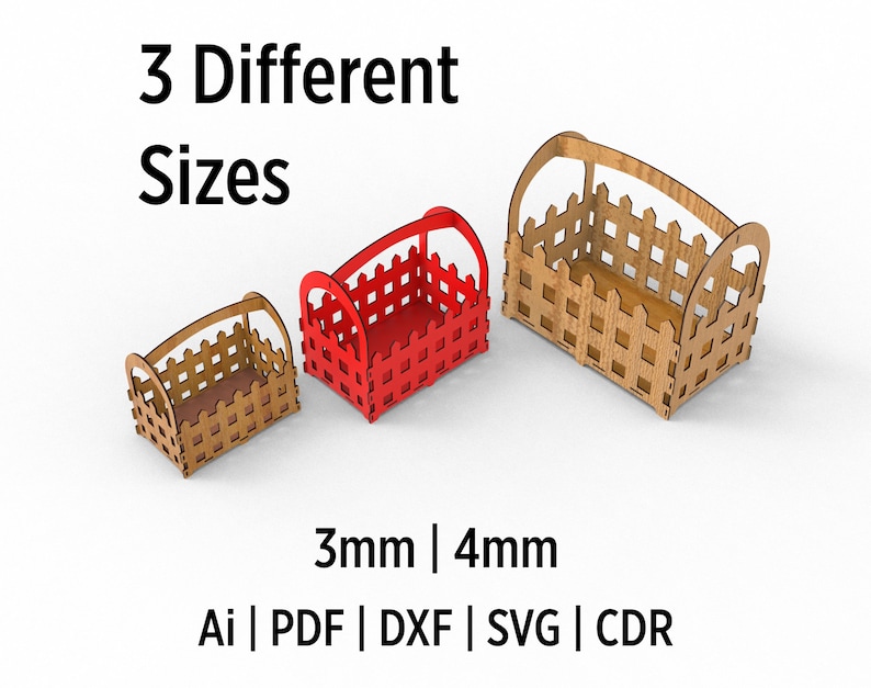3 Different Sizes Basket SVG Files for Laser Cutting - Garden Fence ...