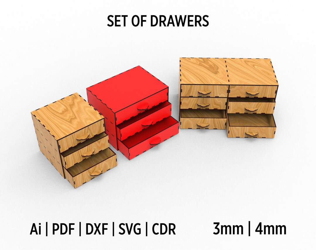 Desktop Storage Drawer Set Svg Laser Cutting Files With Different Sizes ...
