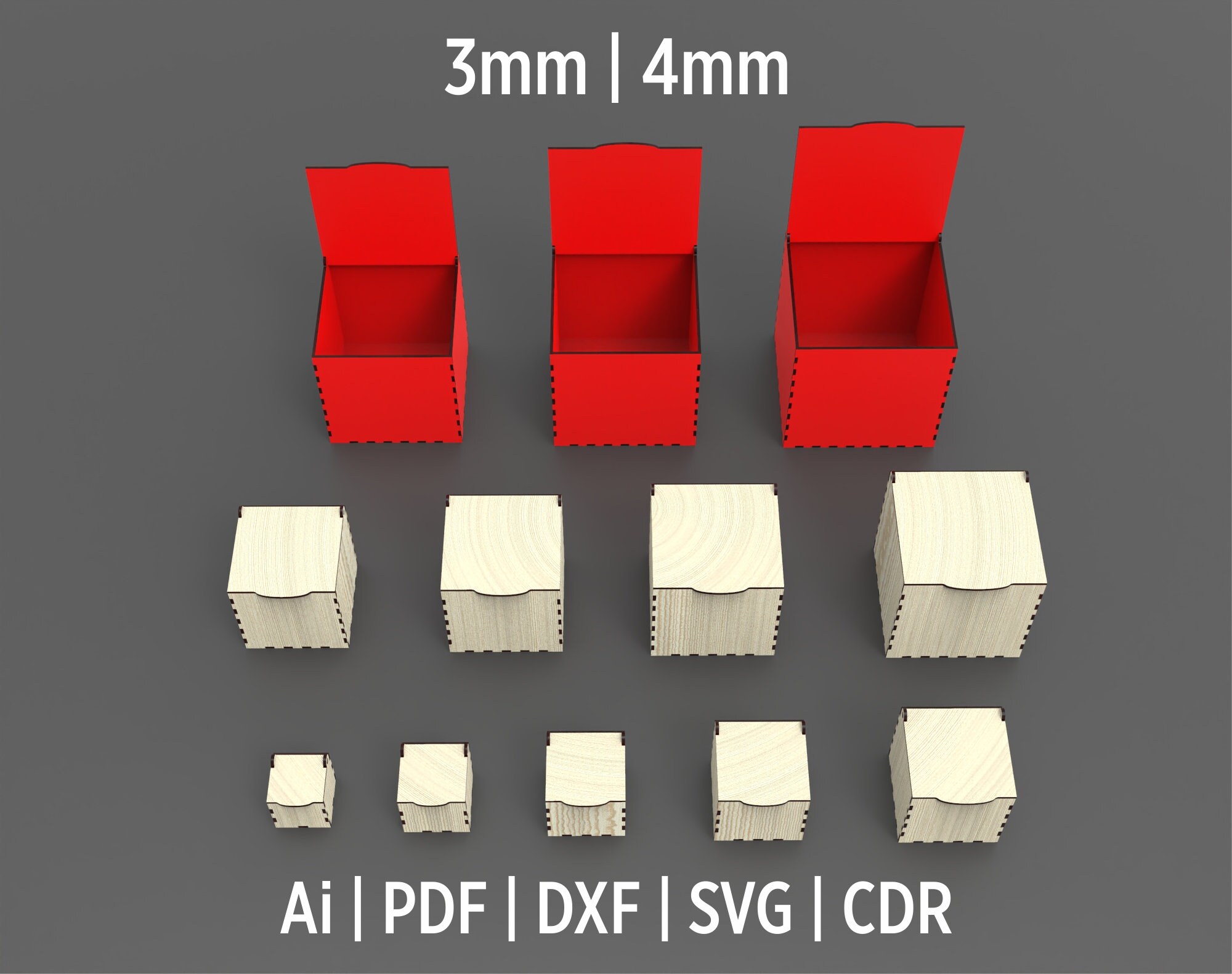 12 Different Sizes Laser Cut Box With Flip up Lid Bundle Set Laser ...