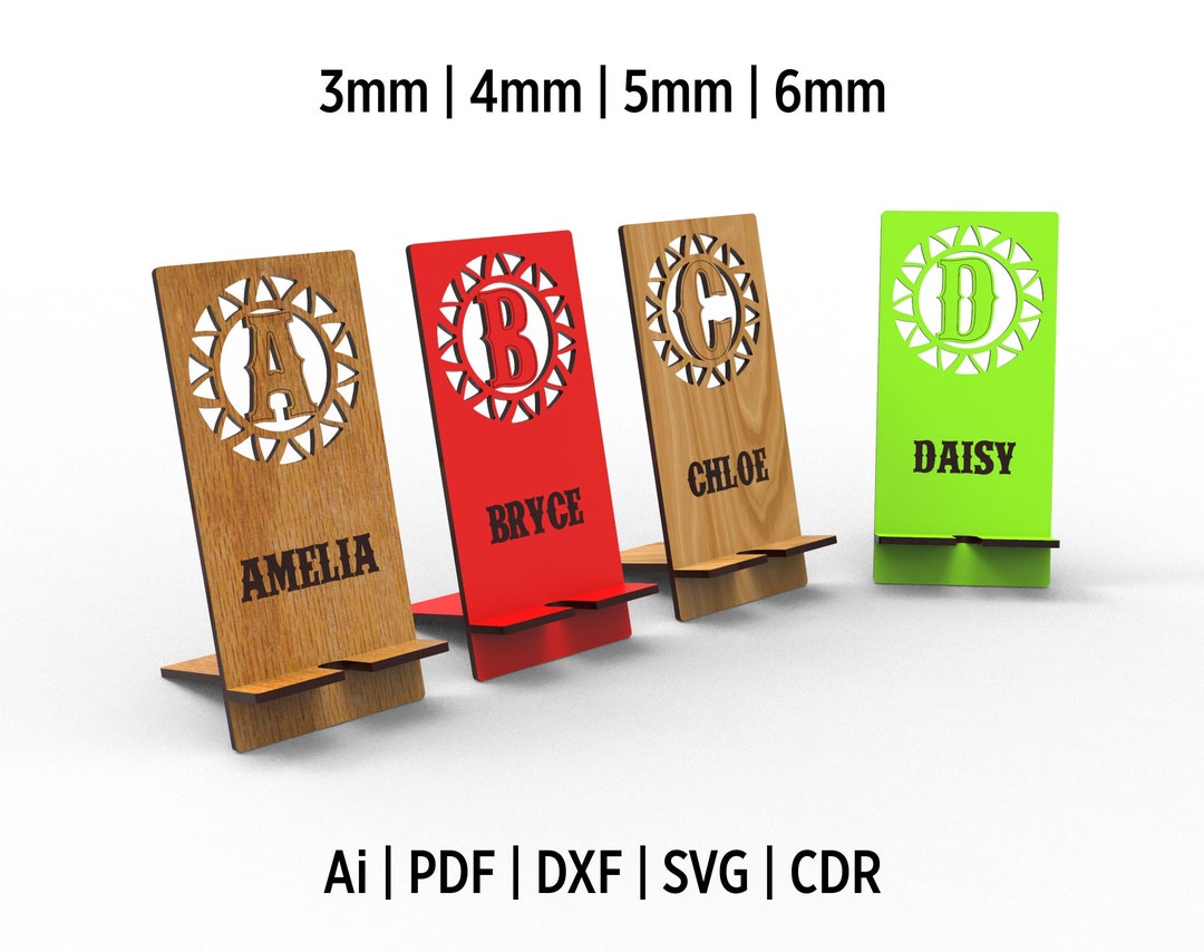 26 Letters Included Custom Phone Holder Stands Svg Files for Laser Cut ...