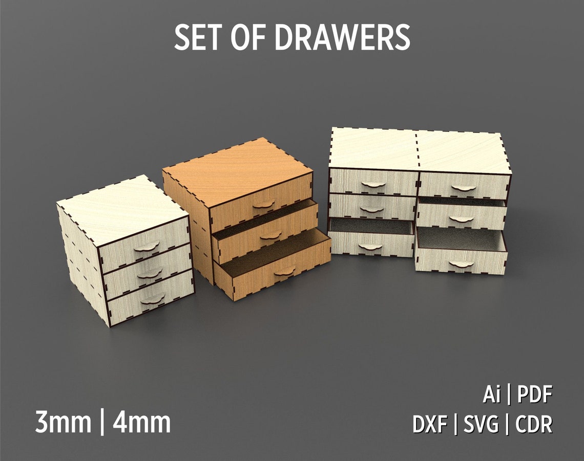 Desktop Storage Drawer Set Svg Laser Cutting Files With - Etsy