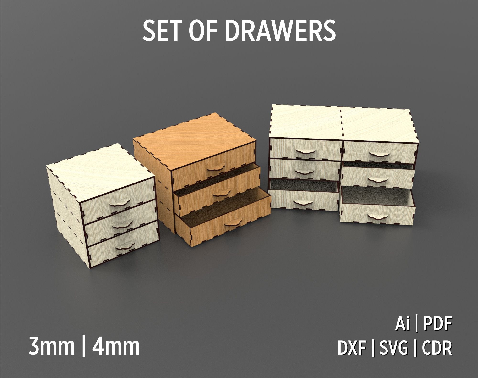 Desktop Storage Drawer Set Svg Laser Cutting Files With - Etsy