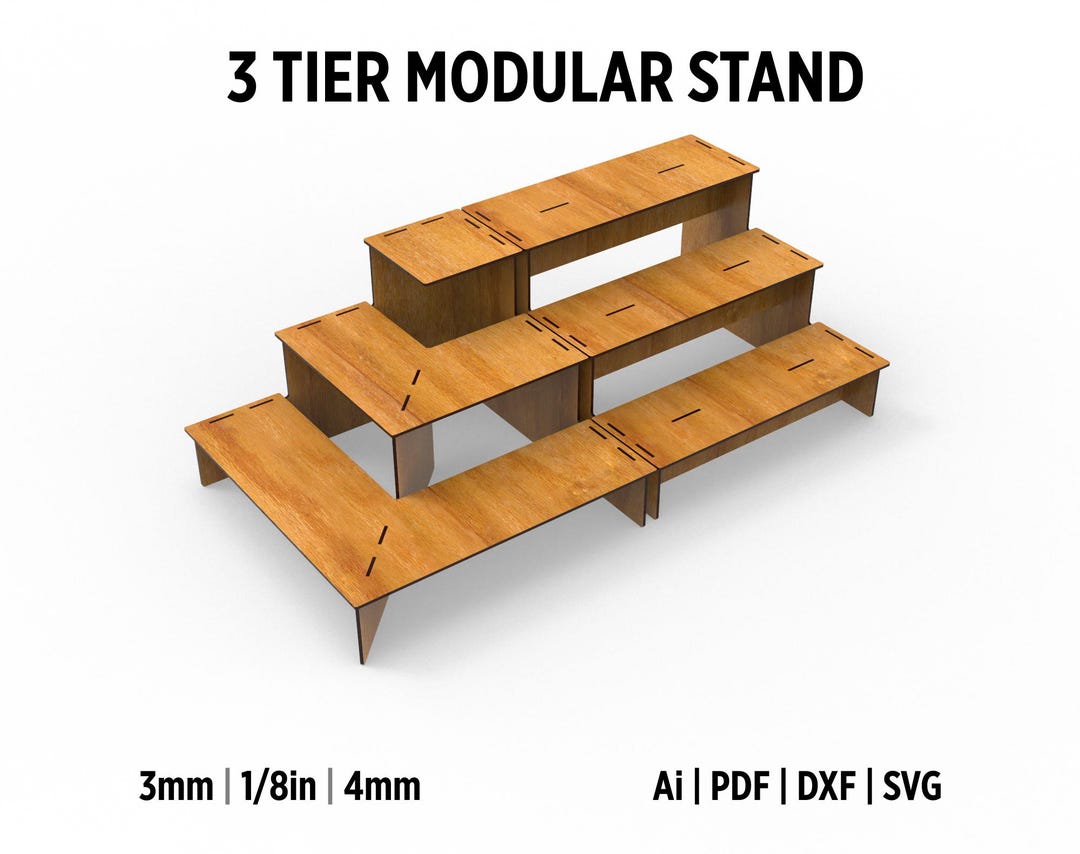 Modular Display Stand 3 Tiers Straight and Corner Stand Svg Laser Cut ...