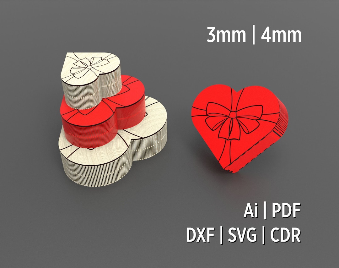 In 3 Different Sizes Heart Shaped Laser Cut Gift Box Drawing Svg and ...
