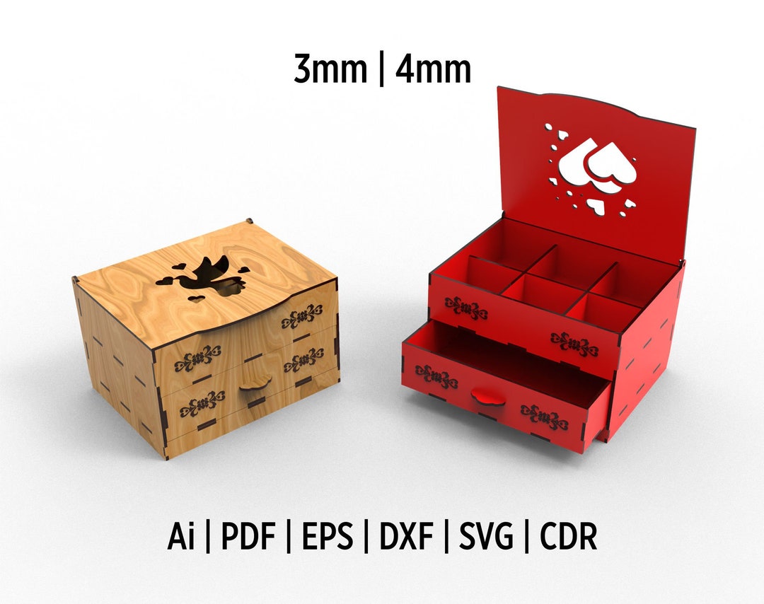 Chest of Drawers Jewelry Box With Lid Laser Cut File, Drawing Files for ...