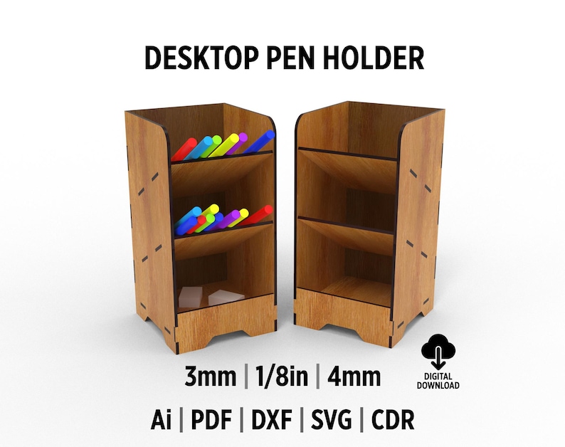 Desktop Pen Holder Laser Cut Svg Files for Laser Cutting, Pencil Holder ...
