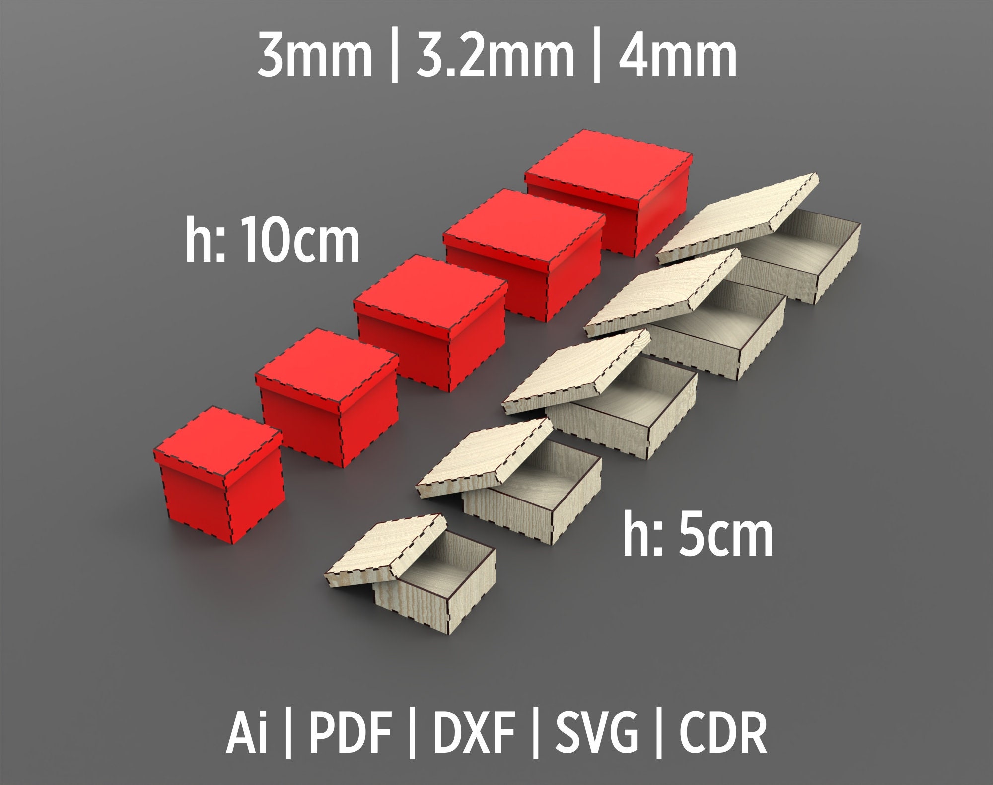 16 Different Sizes Box and Cover Bundle File for Wood or Acrylic Laser ...