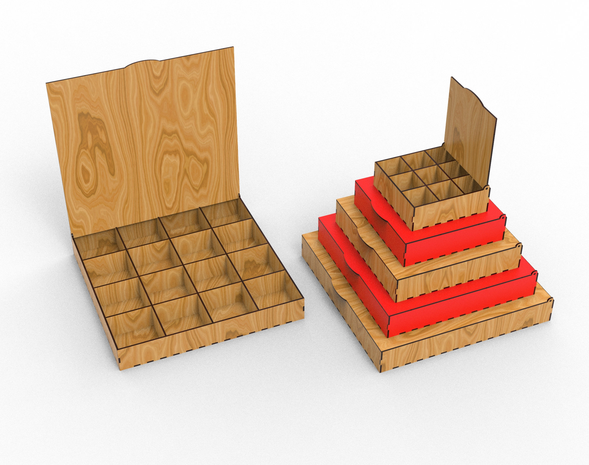 Set of 5 Boxes With Flip up Lid and Dividers for Laser Cut, Dxf Svg ...