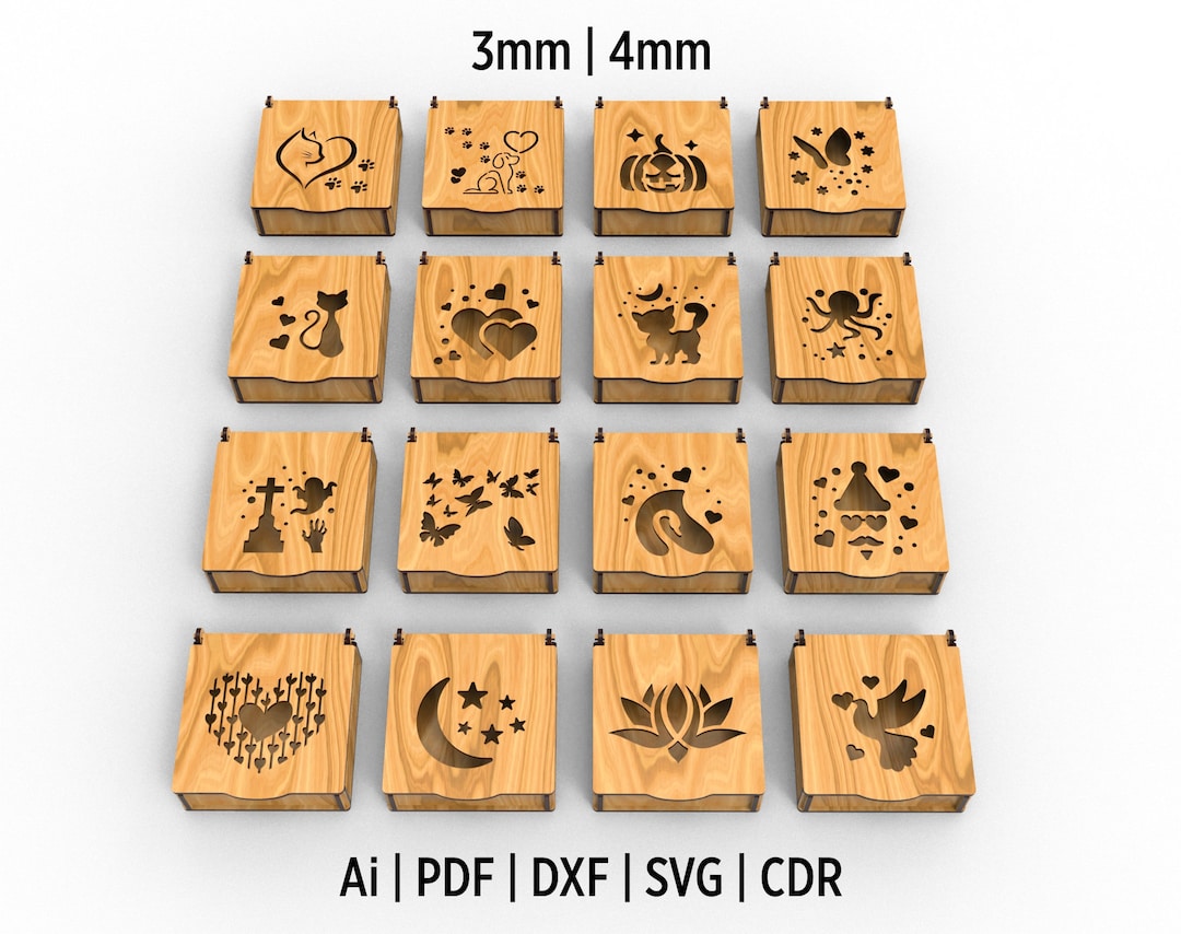 16 Different Decorative Gift Box Laser Cut Dxf, Svg, CDR, Ai, Pdf and ...